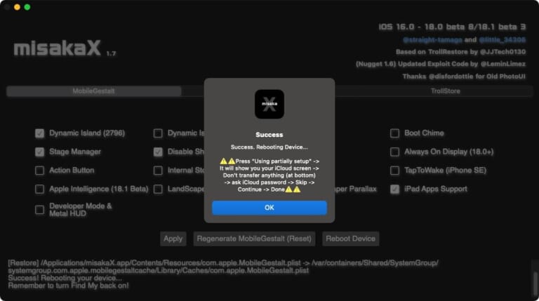 iOS 16.0〜18.x Beta / RCに対応カスタマイズツール「misakaX」、カメラシャッター音の無音化などが可能に ...